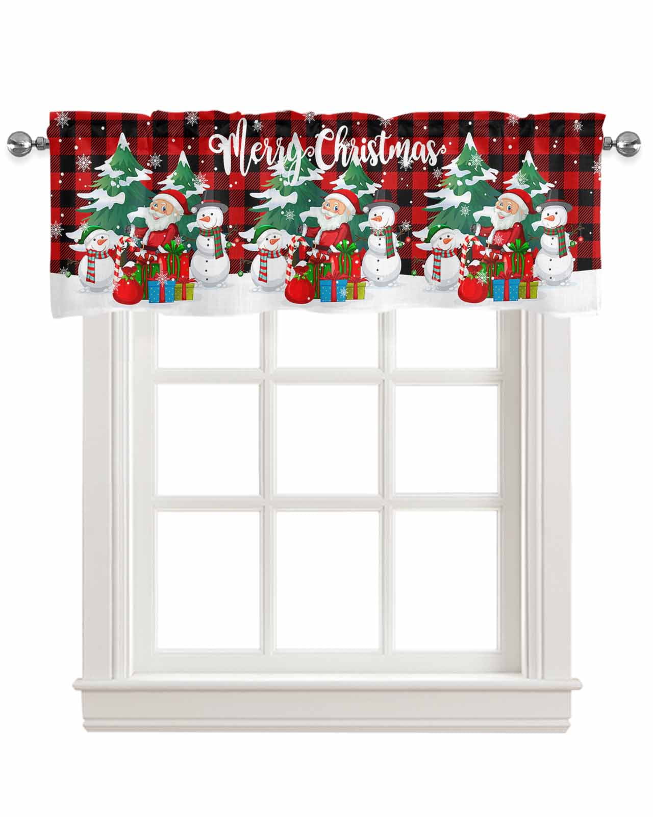 Faux Linen Valances for Windows Merry Christmas Santa Gift Snowman Tree ...