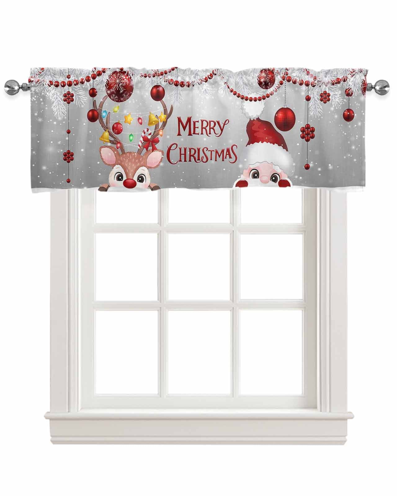 Faux Linen Valances for Windows Merry Christmas Xmas Cute Santa Claus ...