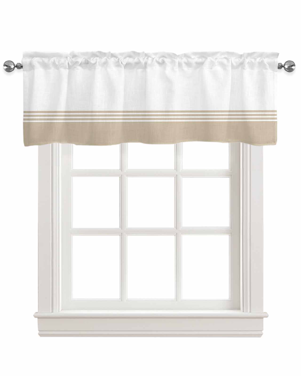 Faux Linen Valances for Windows Modern Art Brown White Simple Striped ...