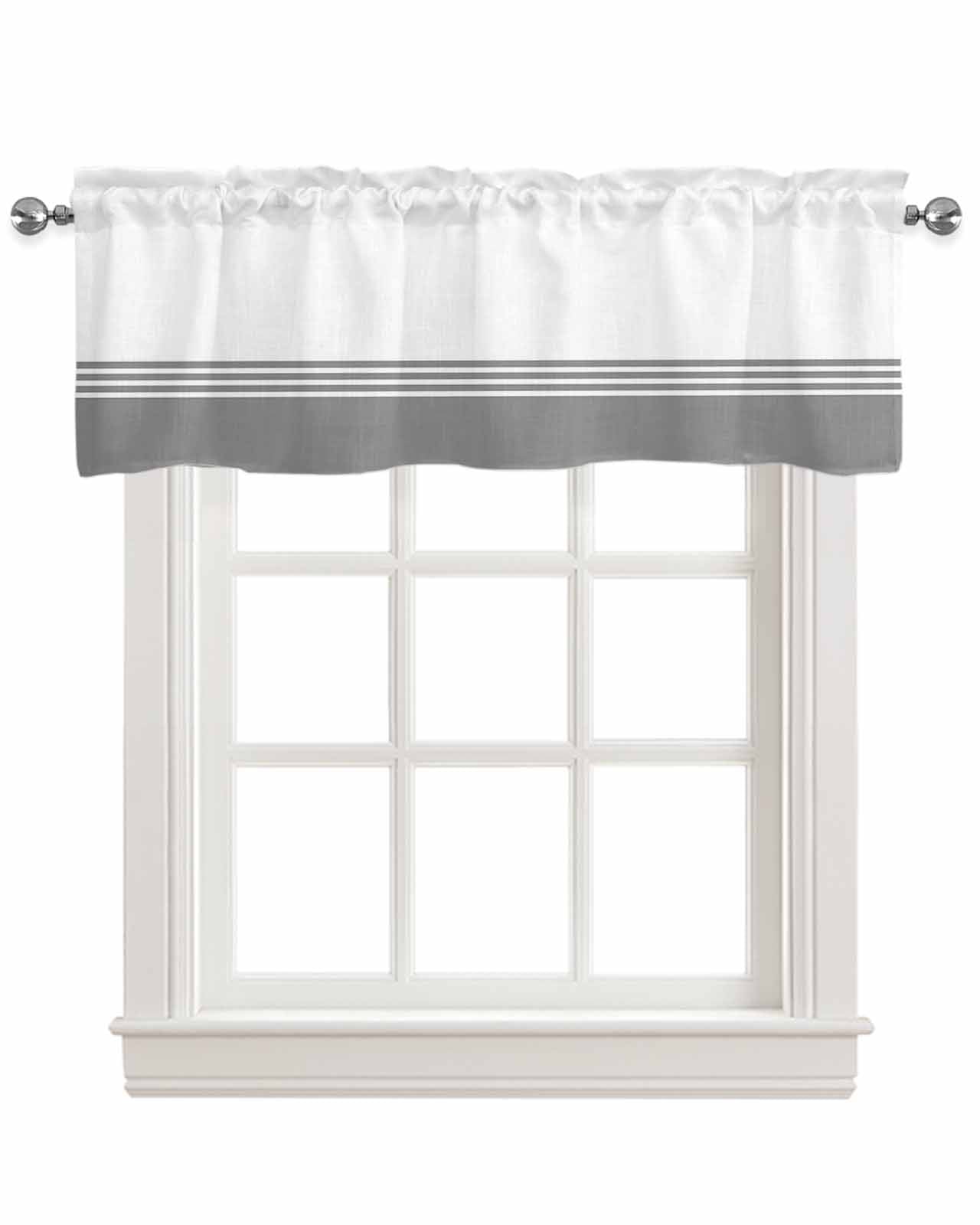 Faux Linen Valances for Windows Modern Art Grey White Simple Striped ...
