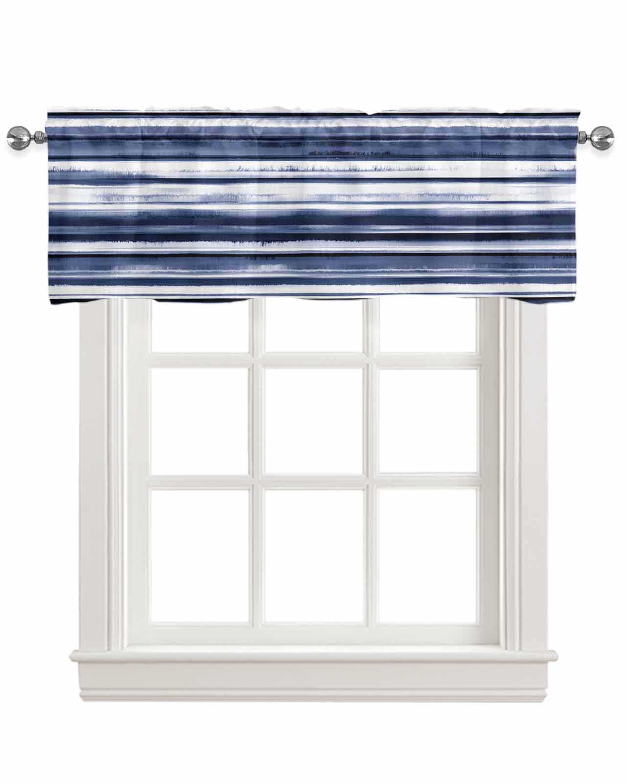 Faux Linen Valances for Windows Navy Blue Ombre Modern Watercolor ...