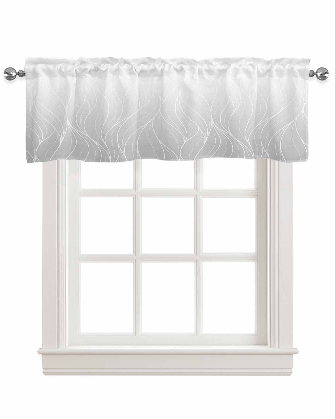Faux Linen Valances for Windows Ombre Grey Modern Geometric White ...