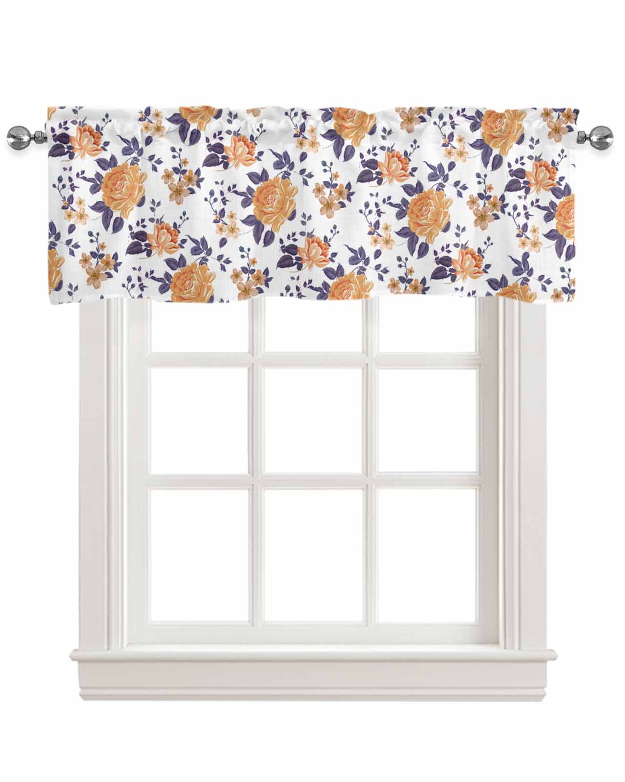 Faux Linen Valances for Windows Plant and Floral Vintage Orange Flowers ...
