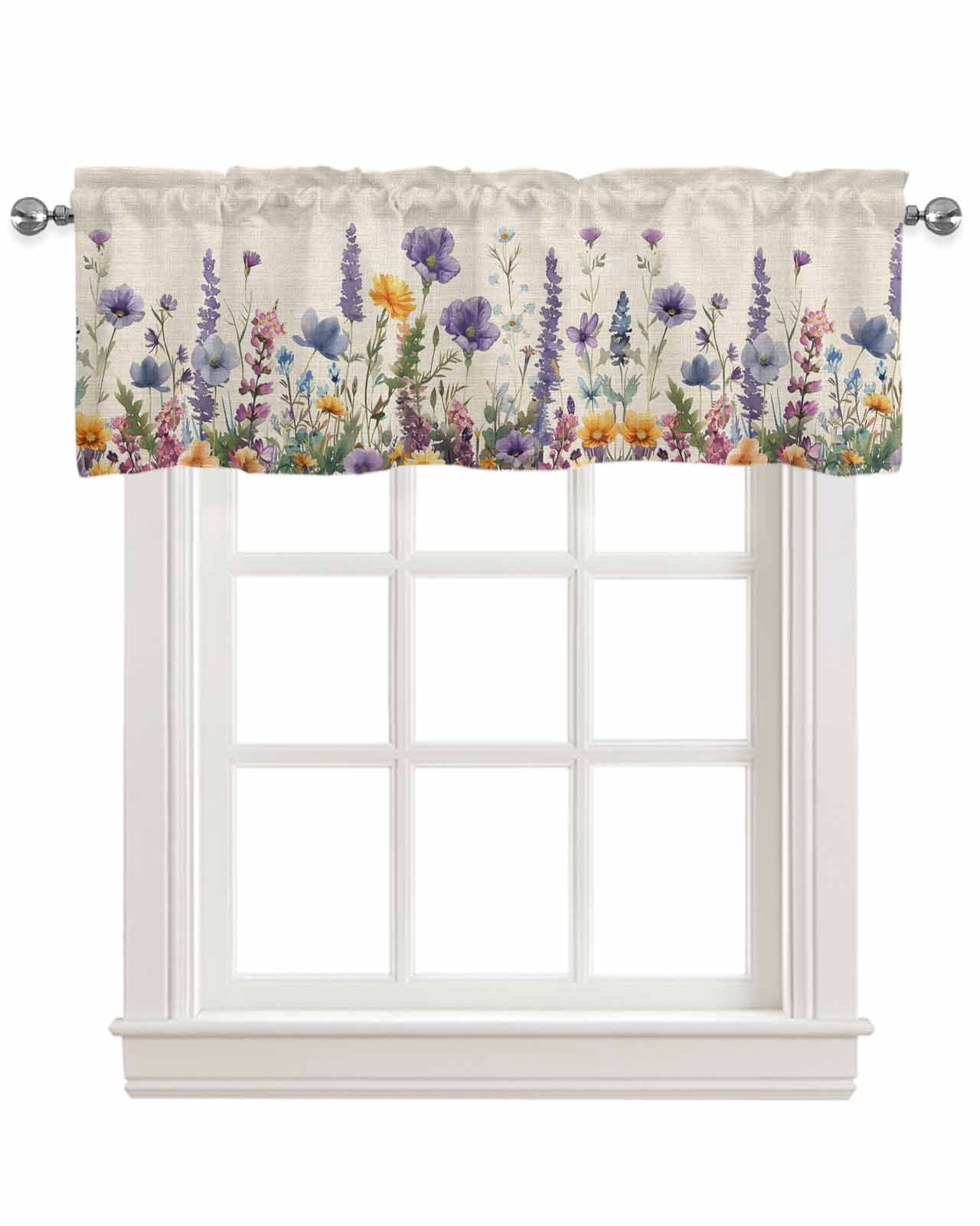 Faux Linen Valances for Windows Poppy Lavender Daisy Flowers Watercolor ...
