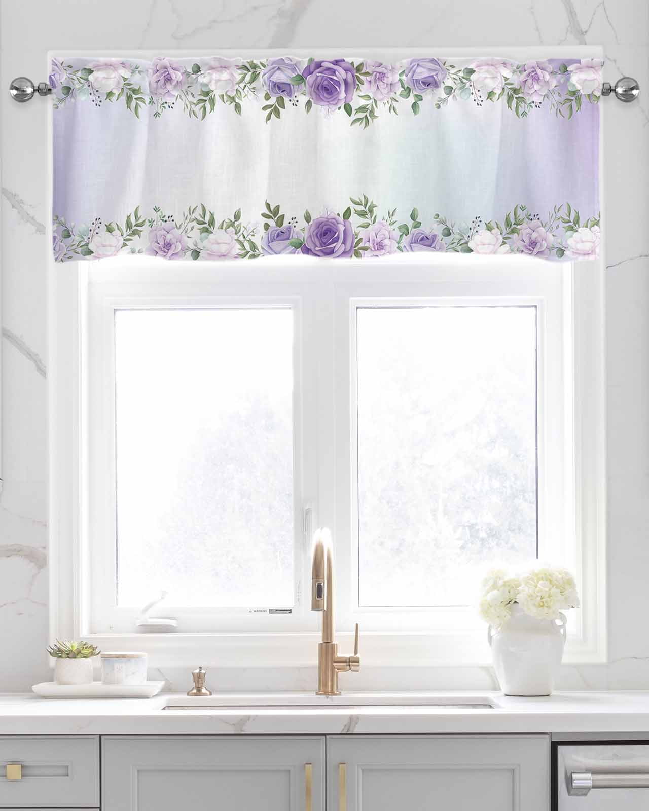 Faux Linen Valances for Windows Rose Flower Purple Pink Curtains ...