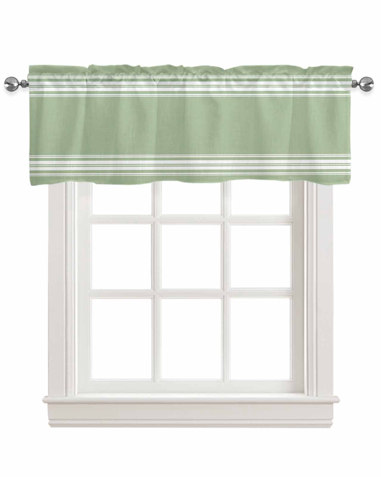 Faux Linen Valances for Windows Sage Green White Stripes Curtains ...