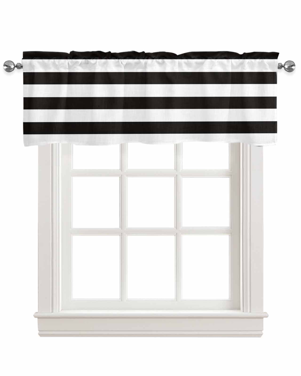 Faux Linen Valances for Windows Simple Stripe Black and White Curtains ...