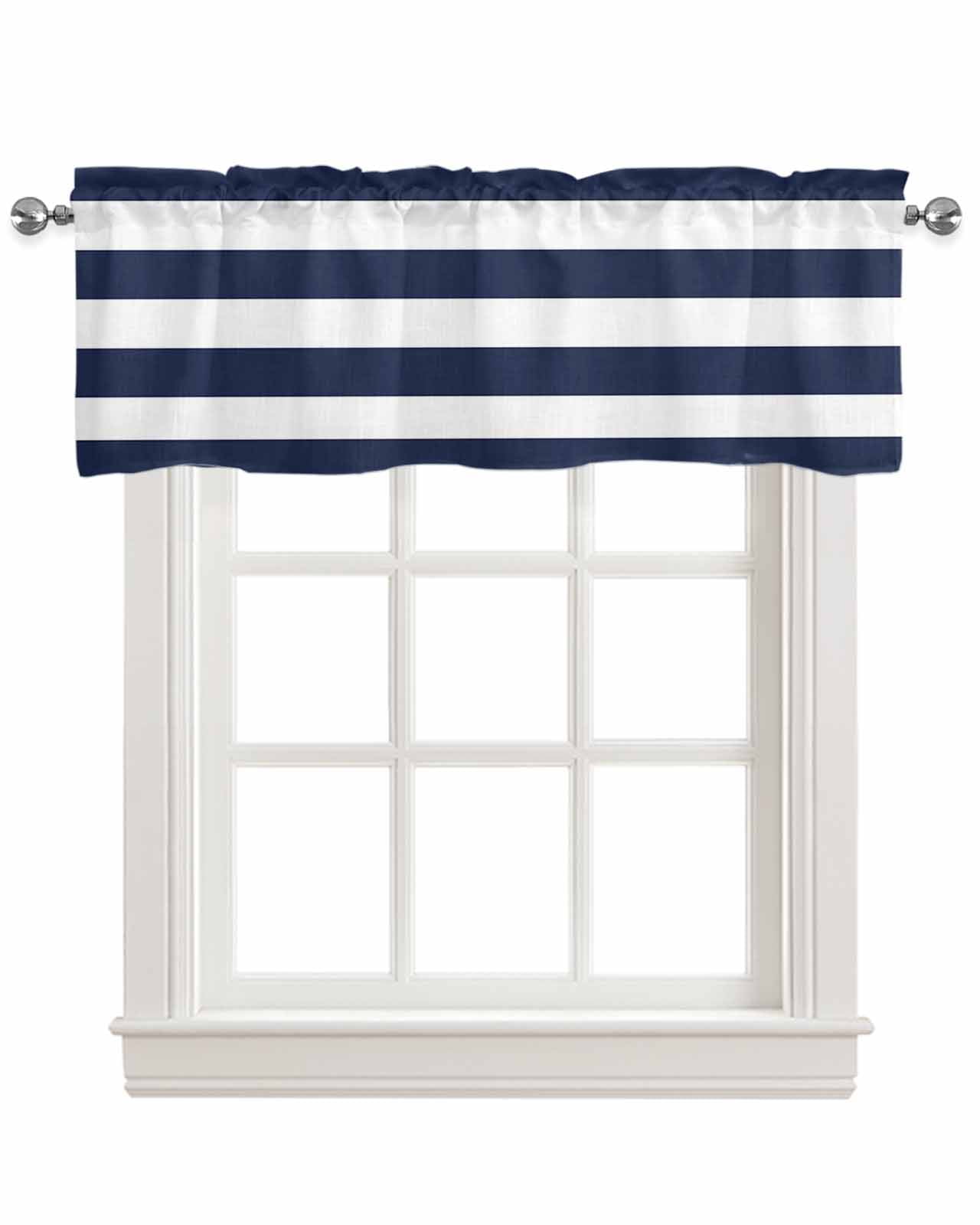Faux Linen Valances for Windows Simple Stripe Pattern Blue and White ...