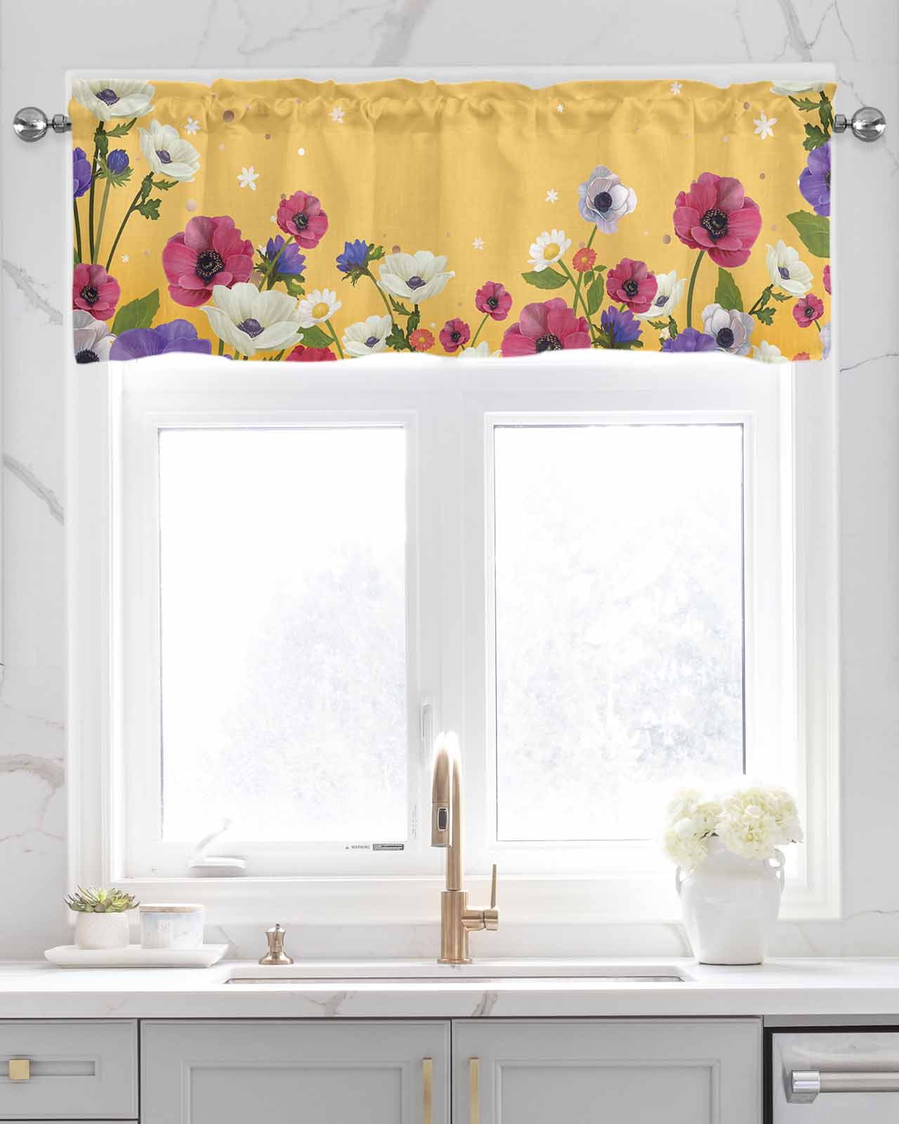Faux Linen Valances for Windows Spring Beautiful Flower Floral Yellow ...