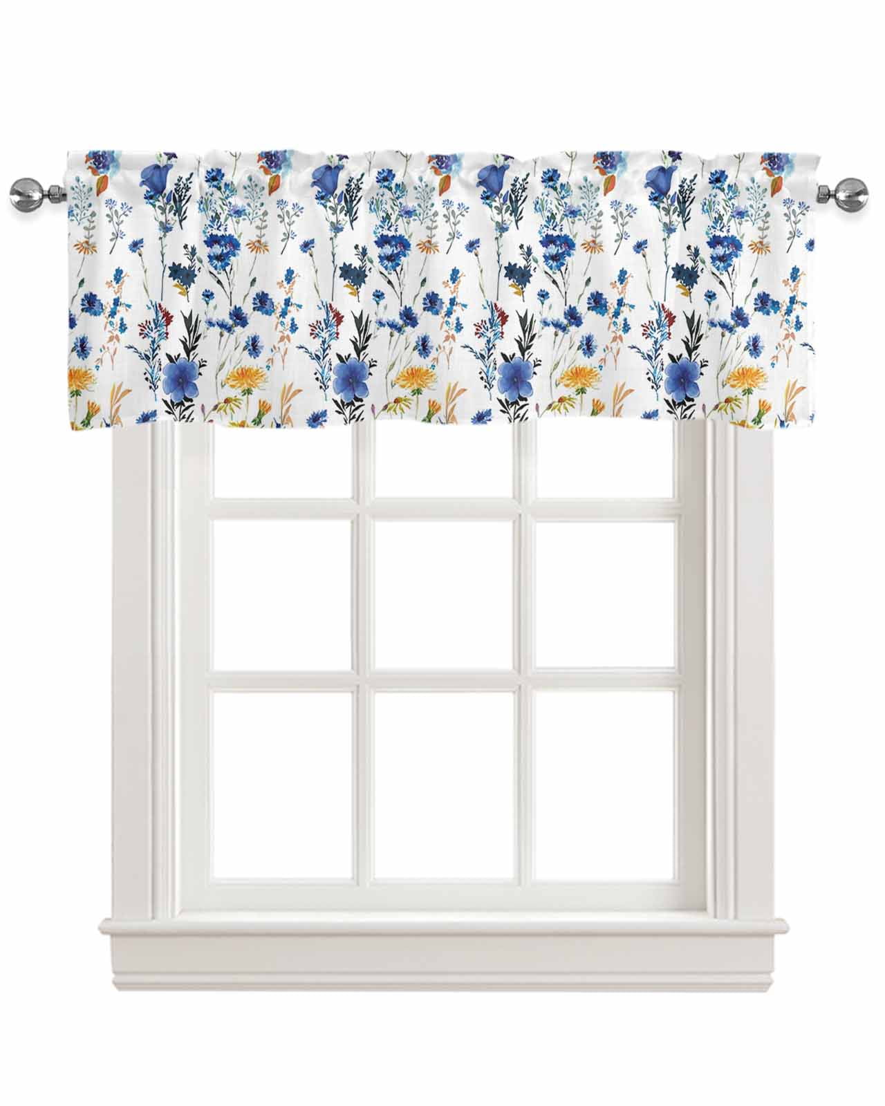 Faux Linen Valances for Windows Spring Blue and Yellow Flower Floral ...