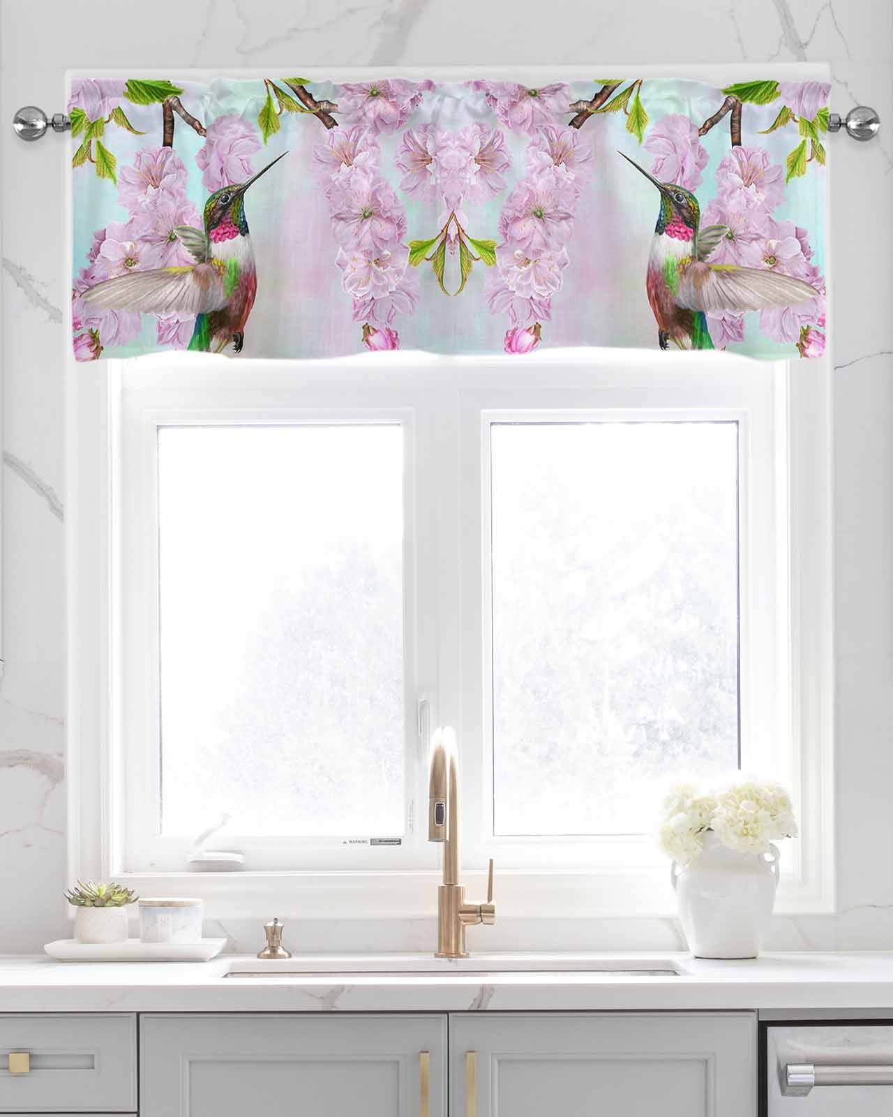 Faux Linen Valances for Windows Spring Cherry Hummingbird Curtains ...