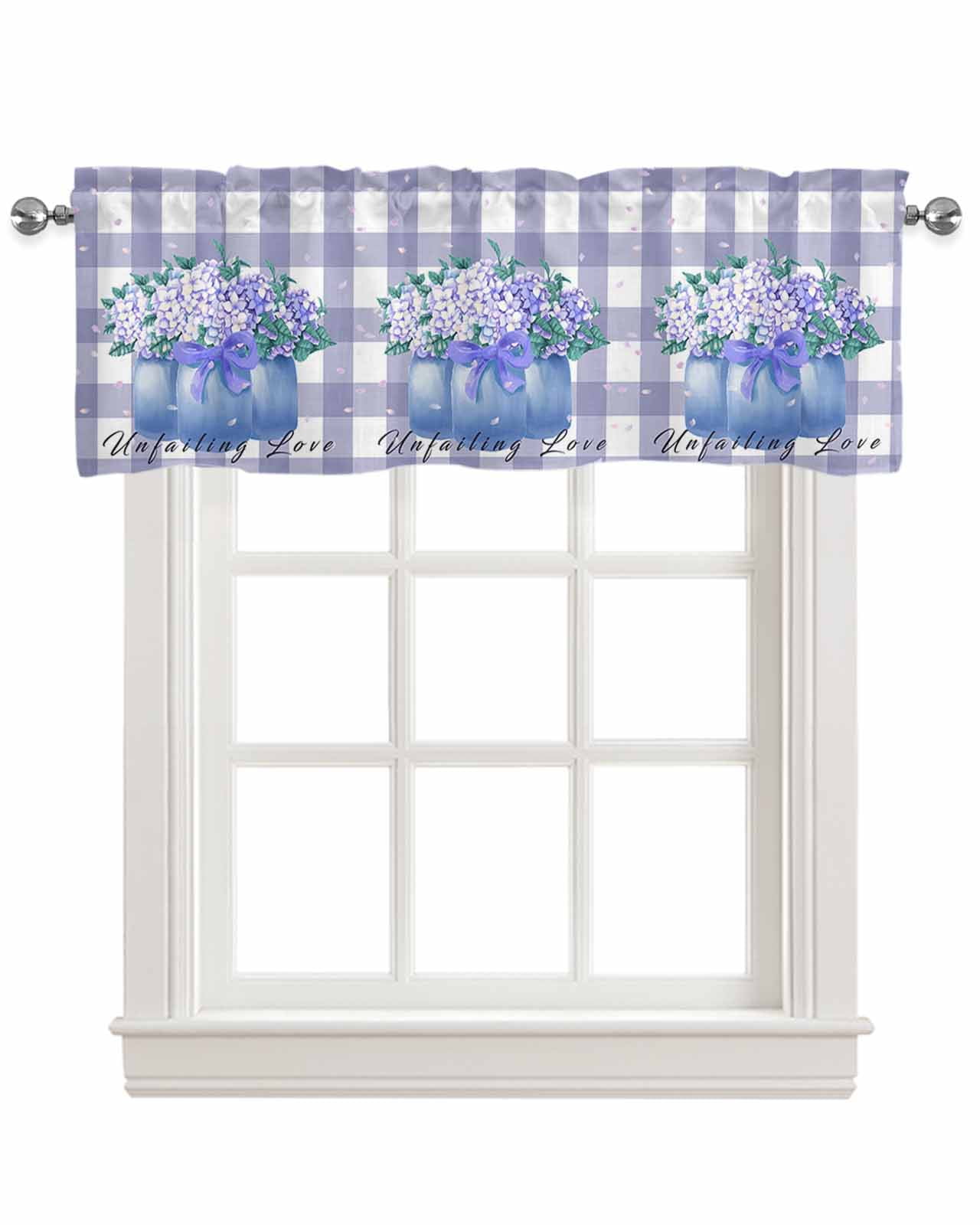 Faux Linen Valances for Windows Spring Flowers Hydrangea Purple Buffalo ...