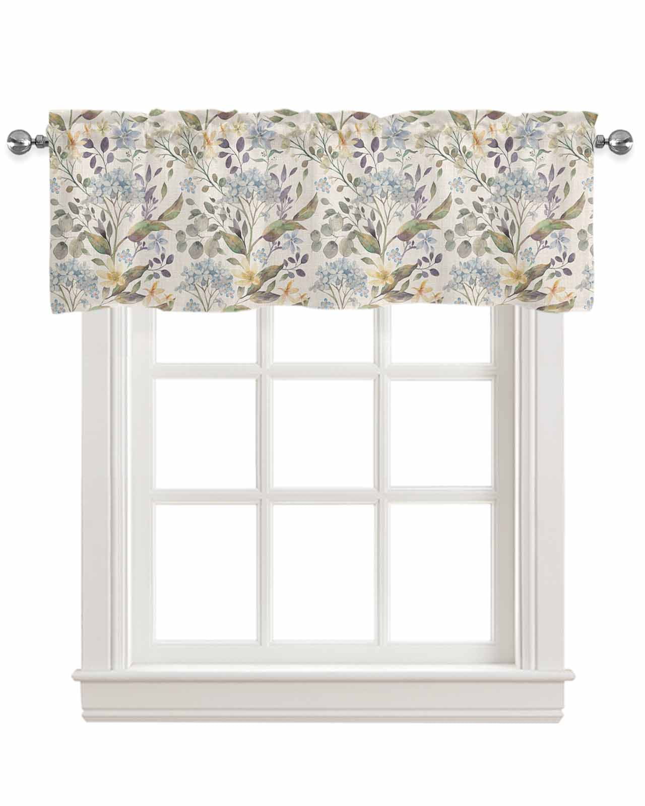 Faux Linen Valances for Windows Spring Summer Watercolor Hydrangea ...