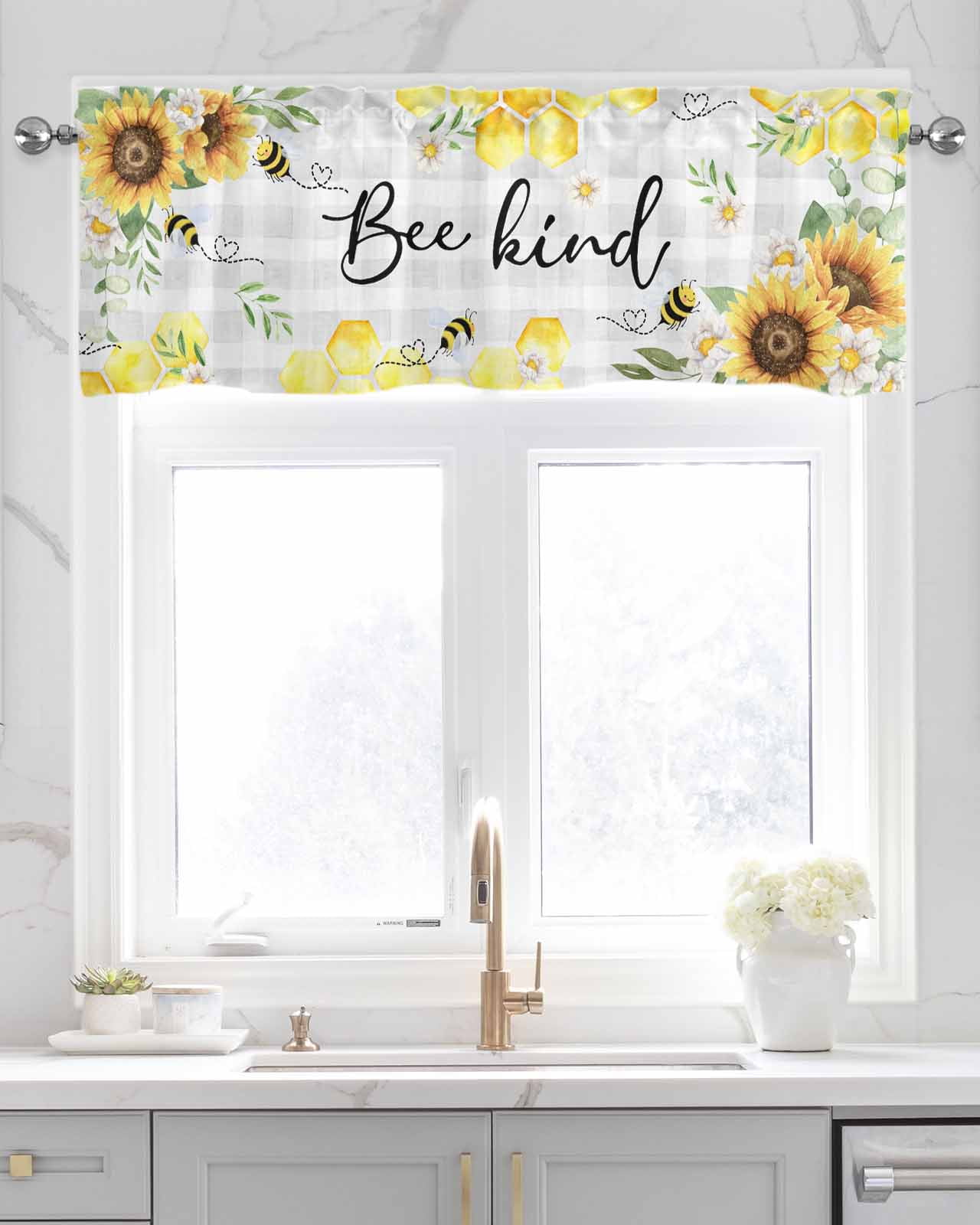 Faux Linen Valances for Windows Summer Bee Sunflower Daisy Eucalyptus ...