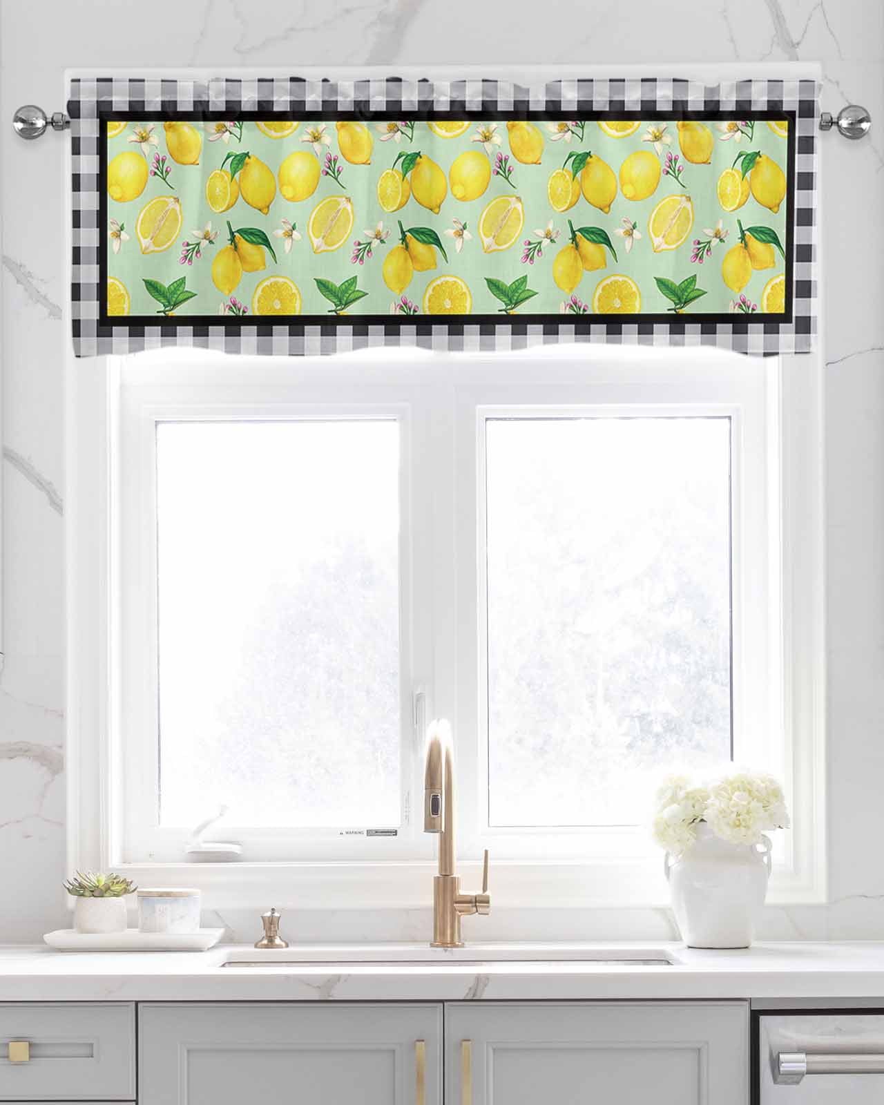 Faux Linen Valances for Windows Summer Fruit Yellow Lemon Green Leaf ...