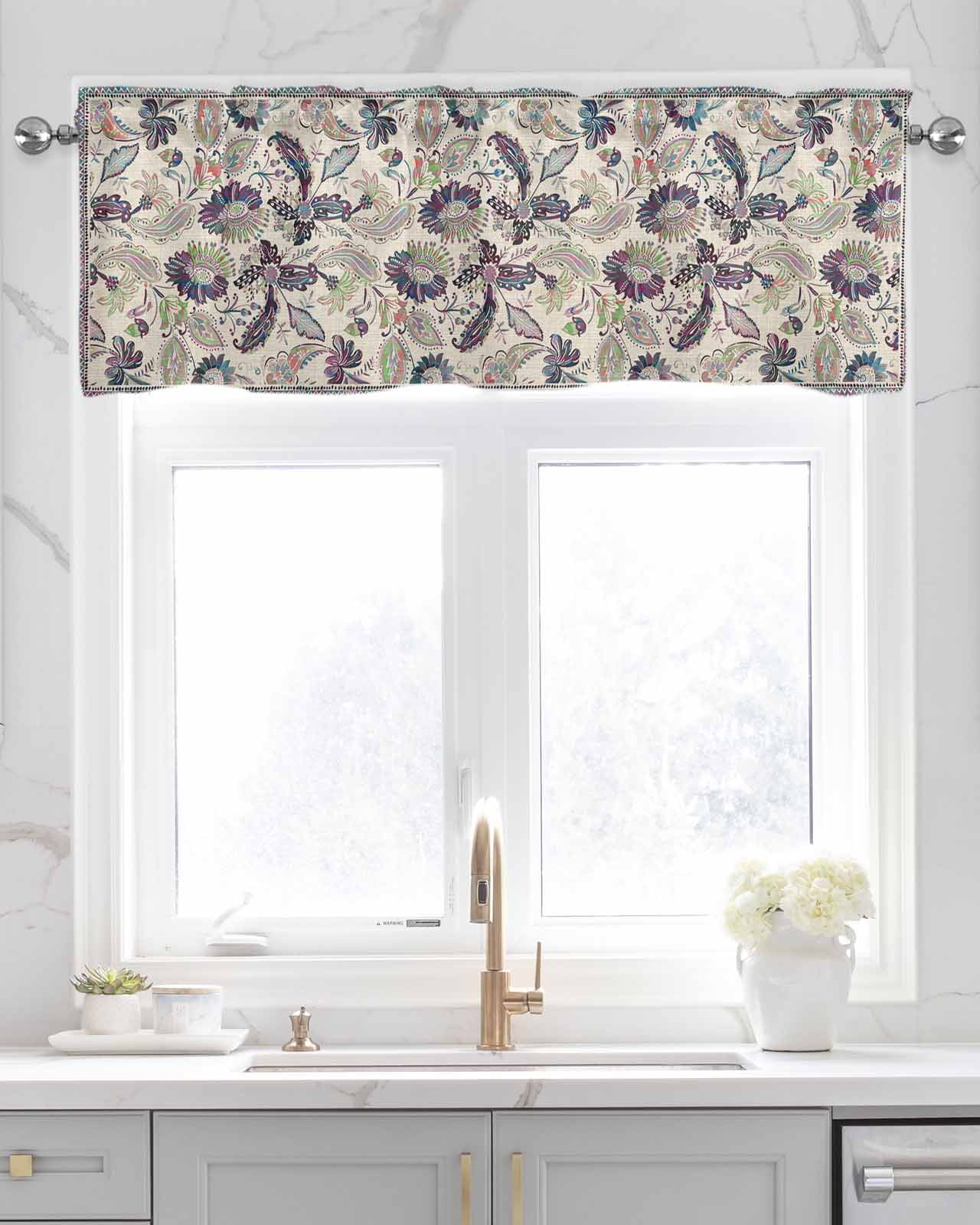 Faux Linen Valances for Windows Vintage Paisley Flowers Floral ...