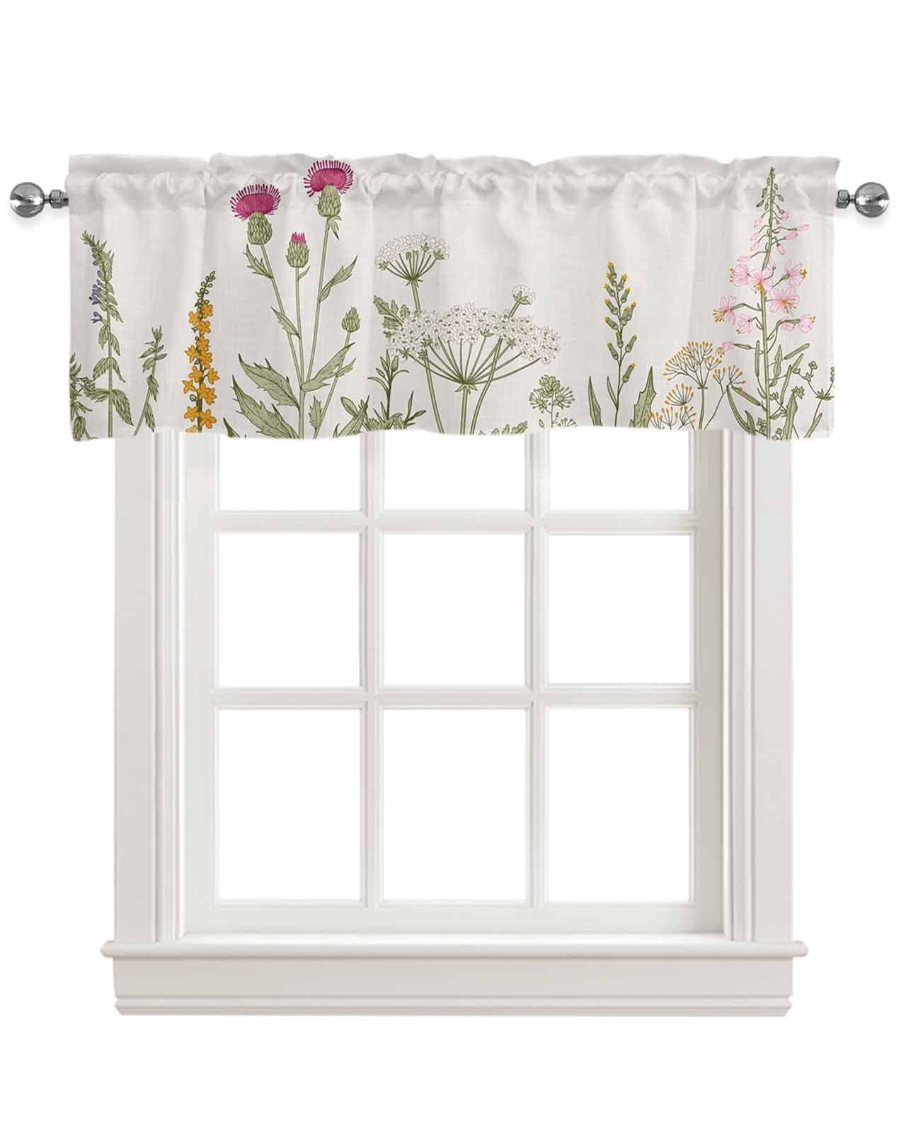 Faux Linen Valances for Windows Vintage White Daisy Dandelion and ...