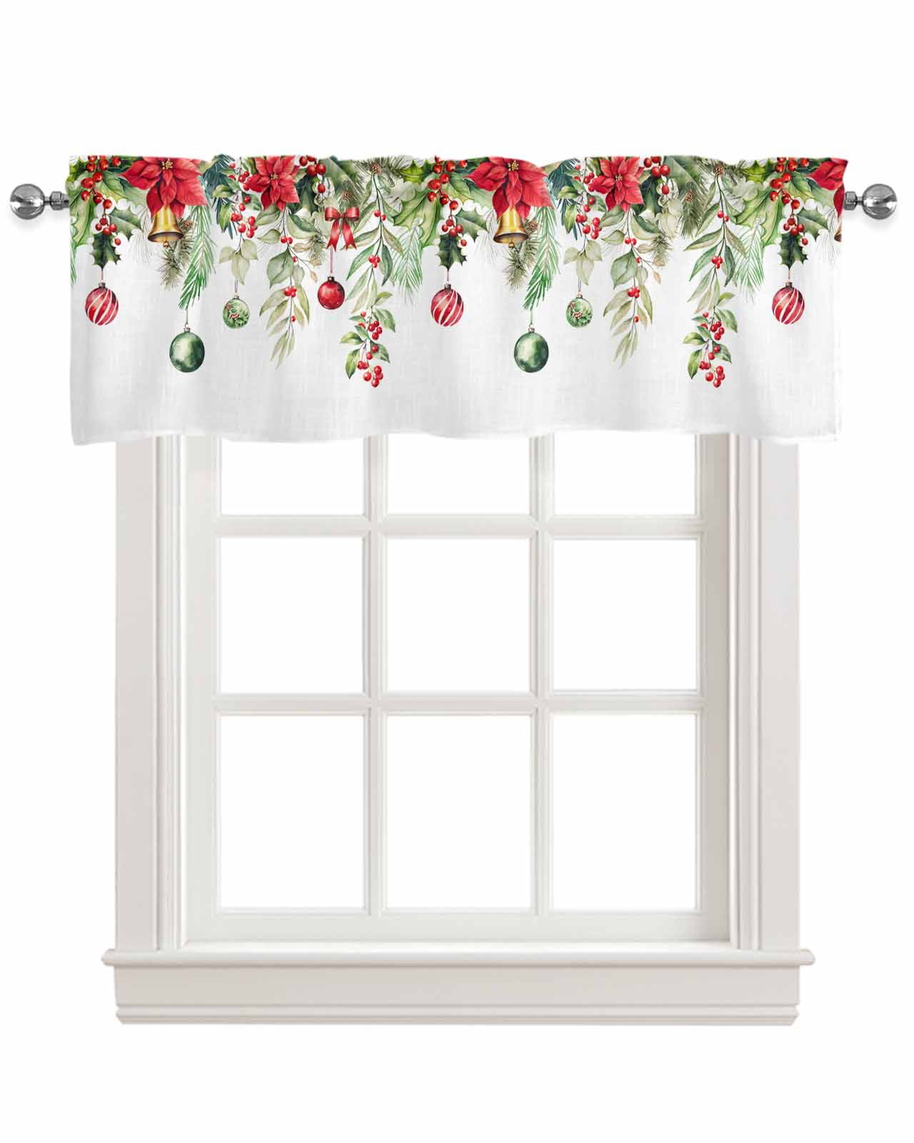 Faux Linen Valances for Windows Winter Christmas Holly Berry Pine ...