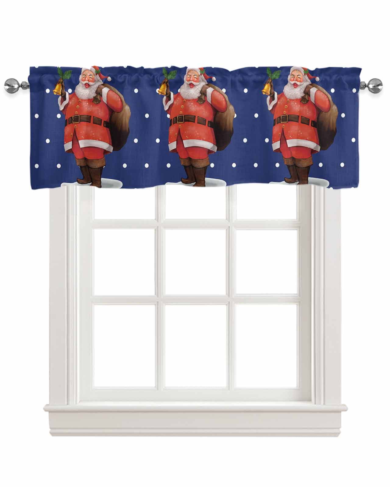 Faux Linen Valances for Windows Winter Christmas Snowman Santa Claus ...