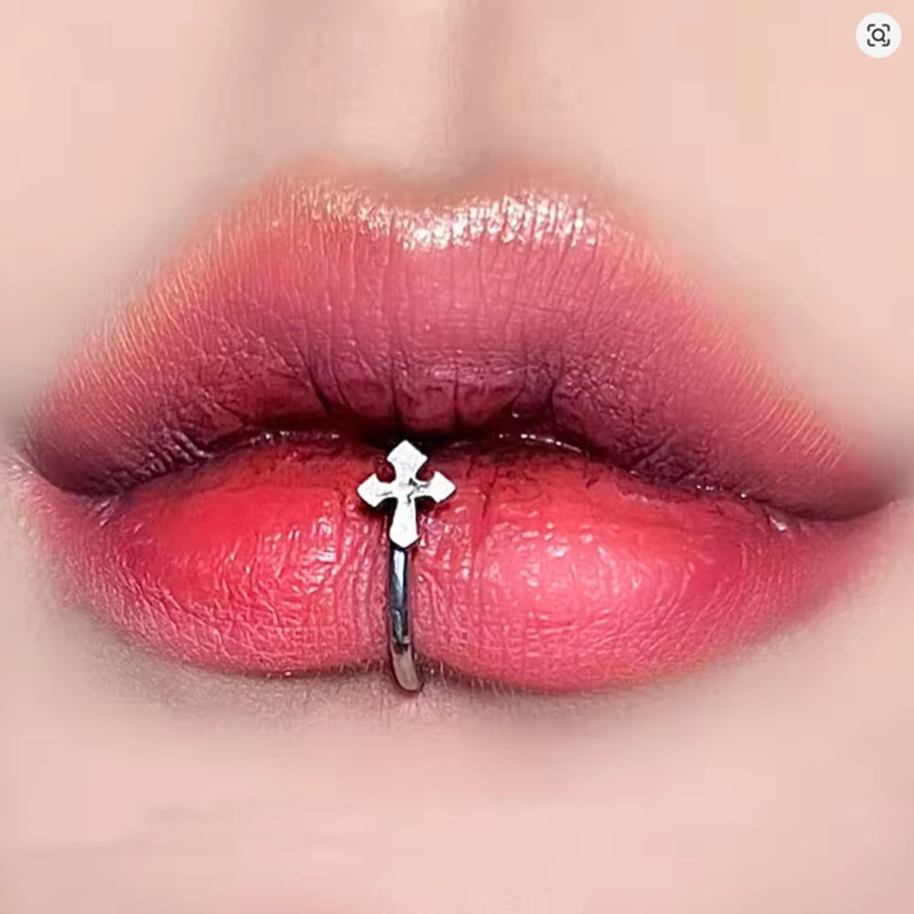 Faux Lip Ring – 1pc Cross Design Titanium Steel No-Piercing Lip Jewelry ...