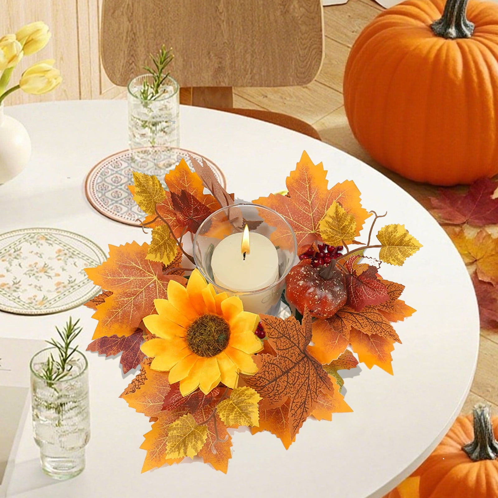 Faux Maple Leaf Wreath for Thanksgiving Harvest Festival Autumn Table ...