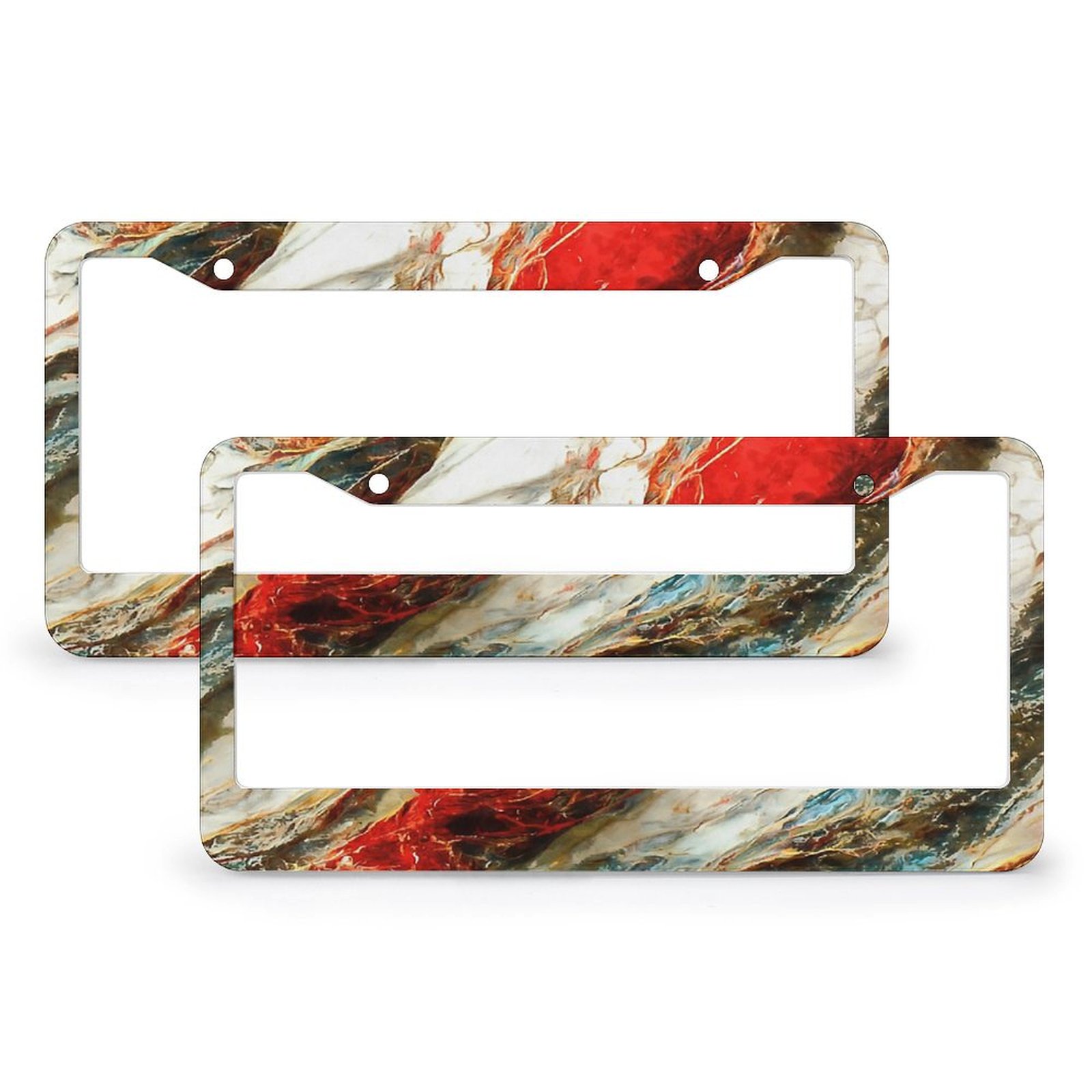 Faux Marble Black Red Blue White 2 Pack License Plate Frame - Car Plate ...