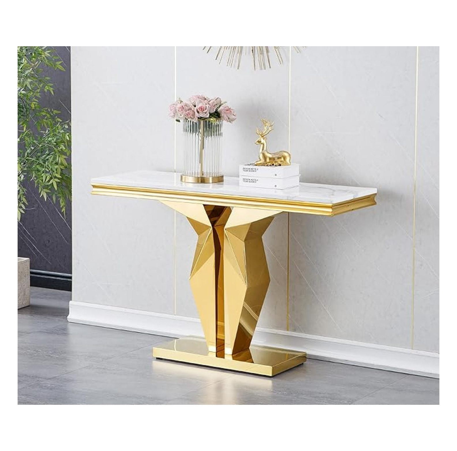 Faux Marble Console Table, 47" Entryway Tables Narrow Entry Table with ...