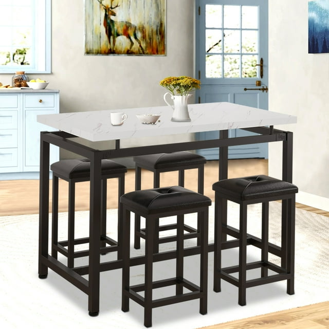 BTMWAY Modern Faux Marble Dinette Set, High Top Dining Table with 4 ...