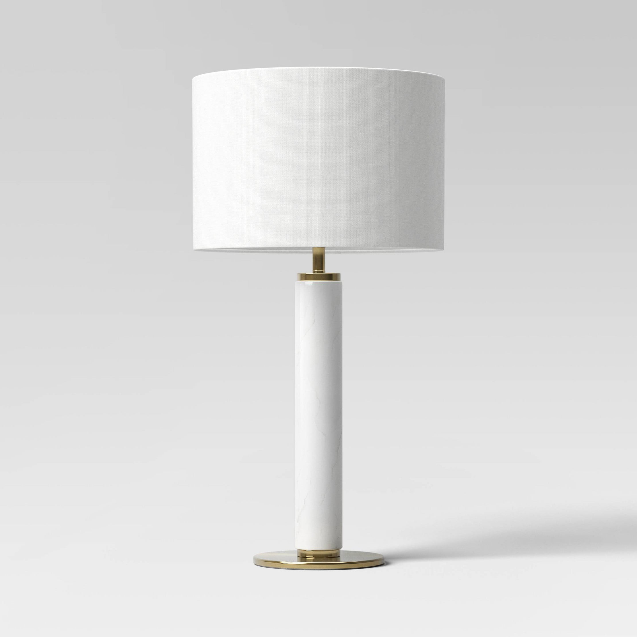 Faux Marble Stick Table Lamp White : Gold Base, Linen Drum Shade, No ...