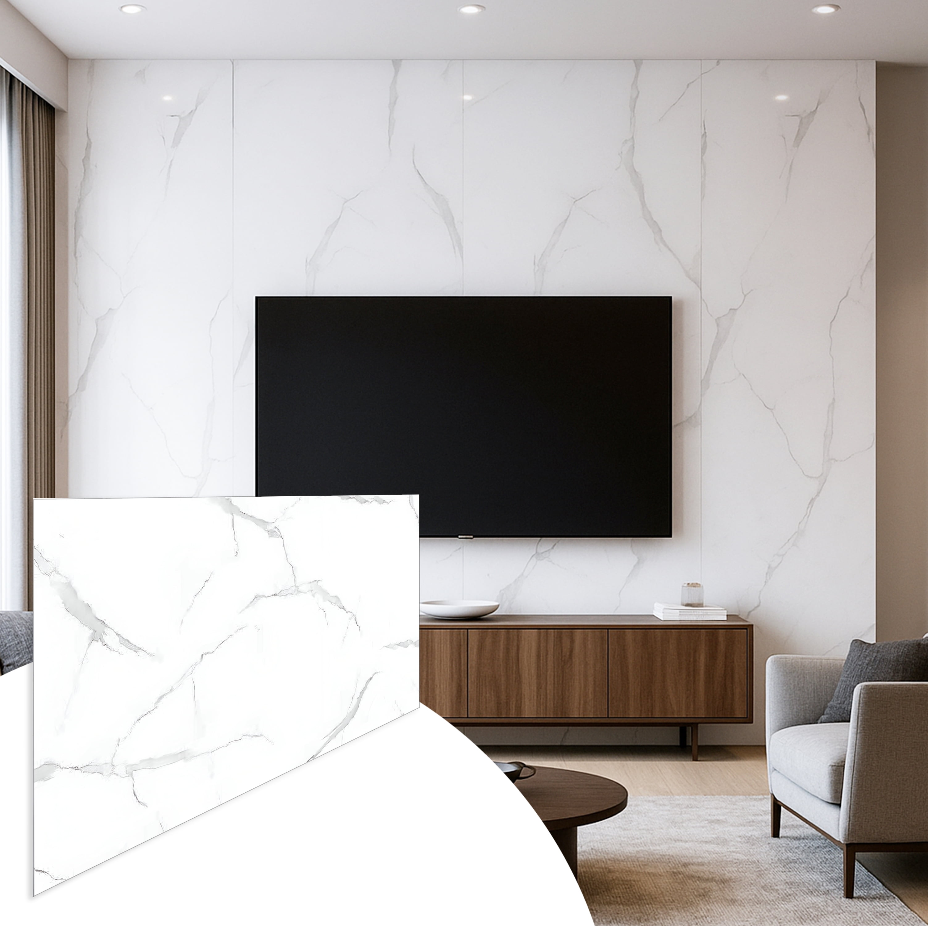 Faux Marble Wall Panels - 2X4 - Glossy - White, Grey Veins - Covers 31 ...