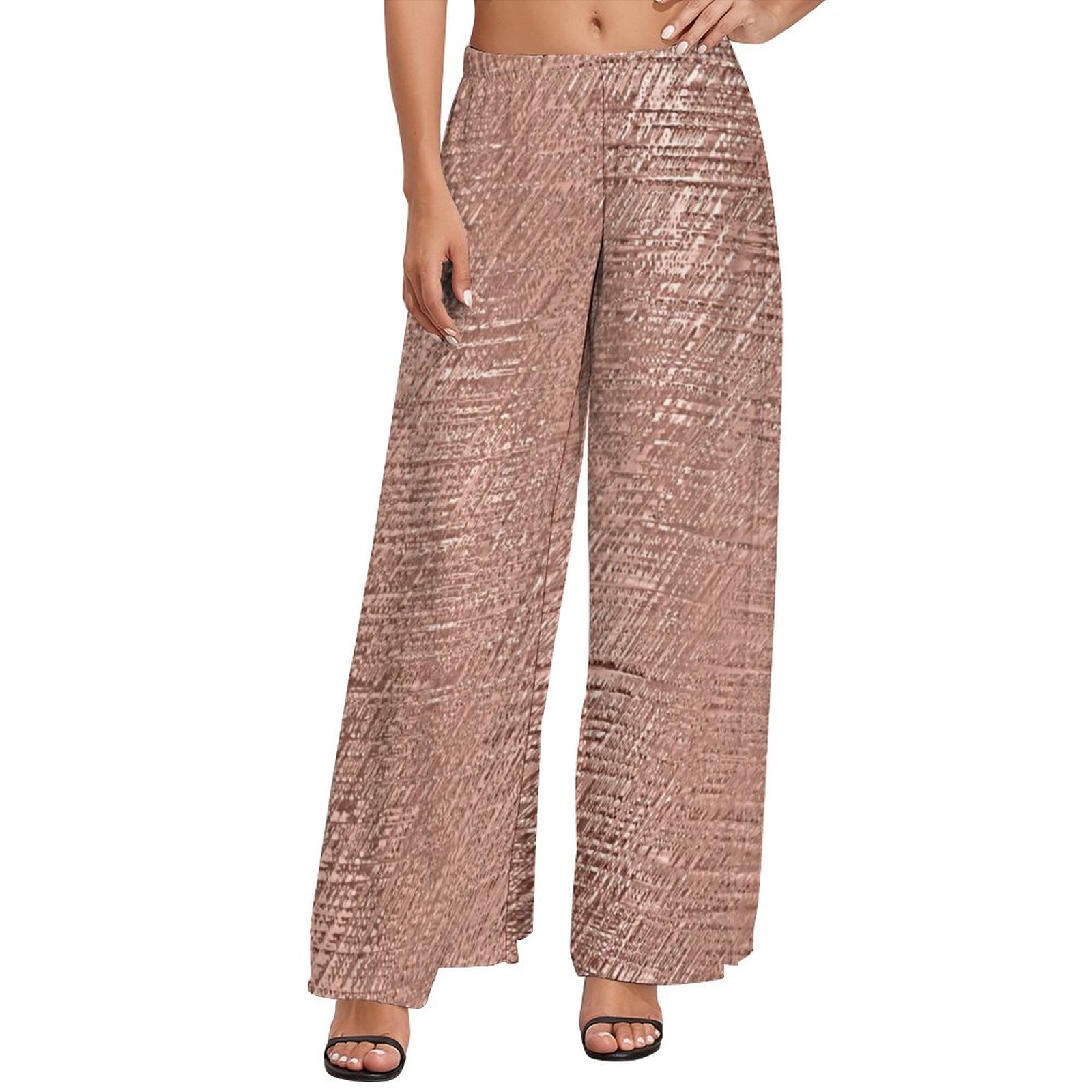 Faux Metallic Pants Straight Rose Gold Glitter Metal Casual Wide Pants ...