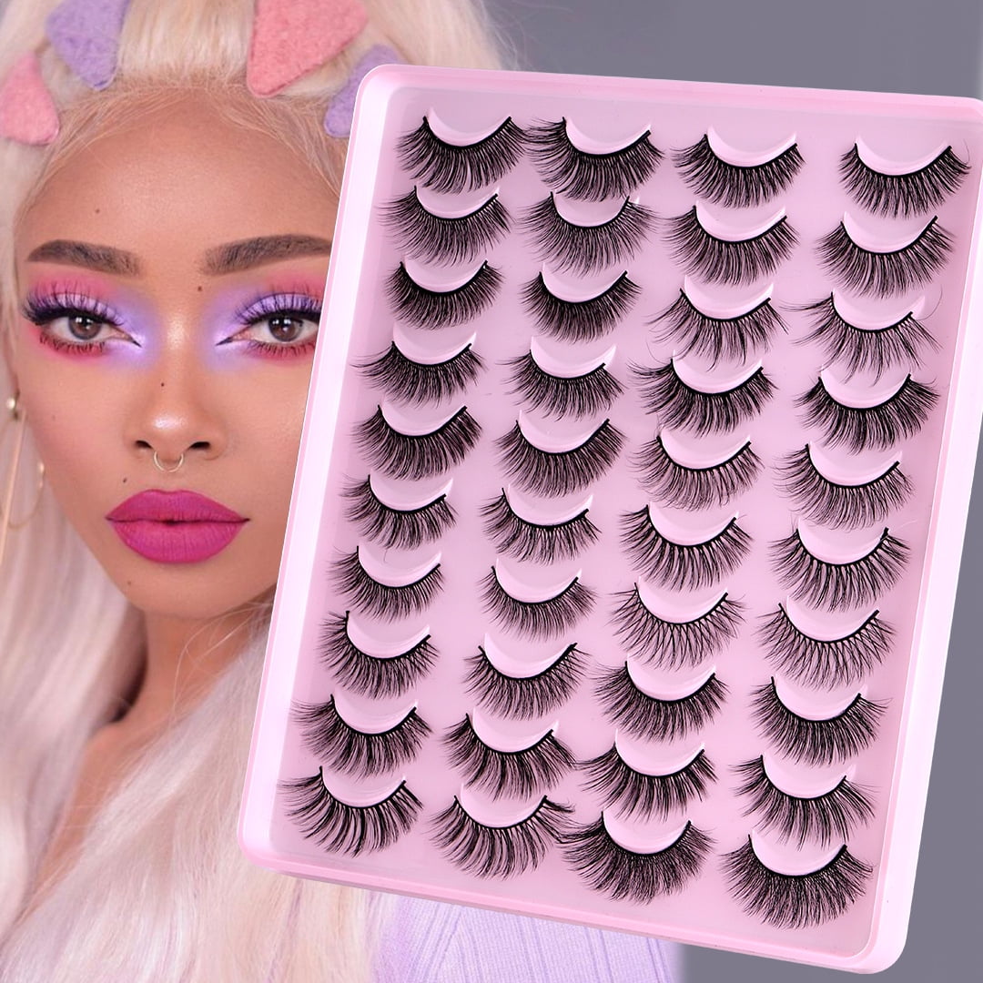 Faux Mink Eyelashes Fluffy Full False Lashes Cat-Eye Thick Volume 5 ...