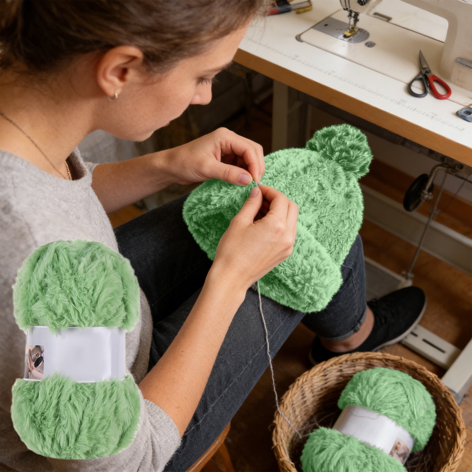 Faux Mink Fur Yarn Ball, Thick Wool Yarn for Knitting Crochet Hat ...