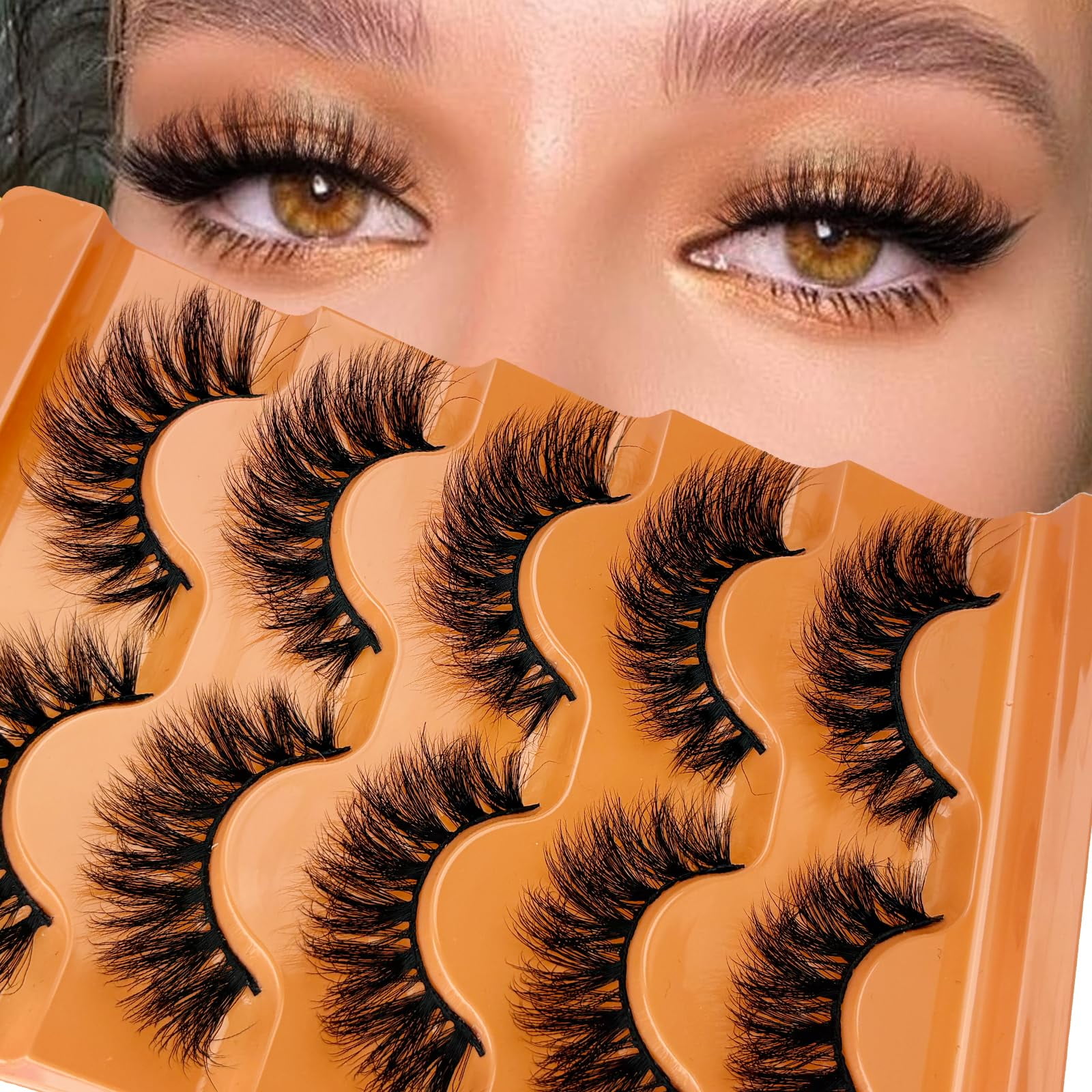 Faux Mink Lashes Fluffy 3D False Eyelashes 18mm Wispy Volume Lashes ...