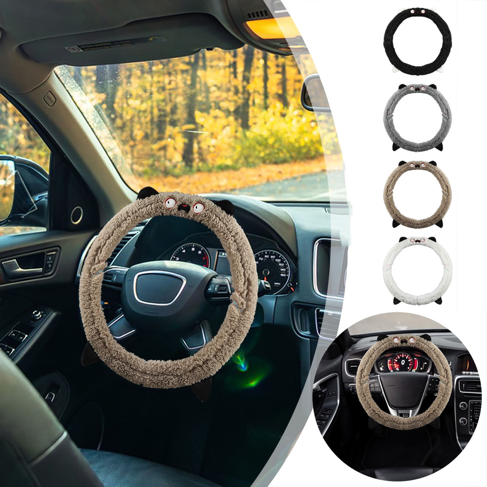 Faux Mink Steering Wheel Cover 1PC， Winter Car Steering Wheel Cover ...