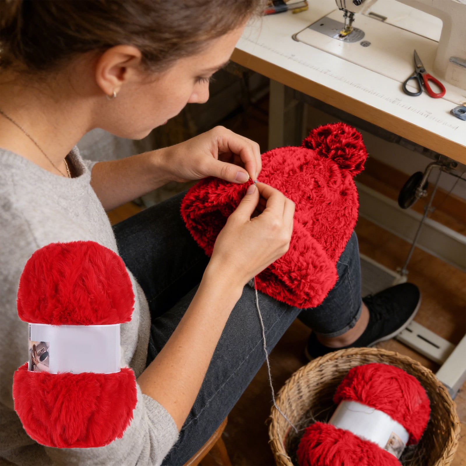 Faux Mink Yarn Chunky Knitting Crochet Yarn Ball Super Soft Thick Wool ...