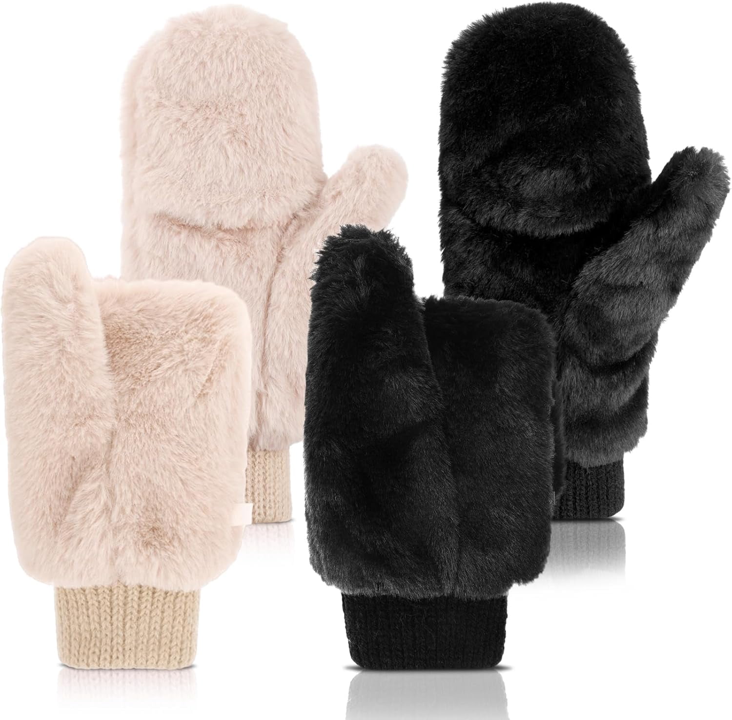 Faux Mittens Fingerless Gloves Convertible Gloves Fluffy Winter Warm ...