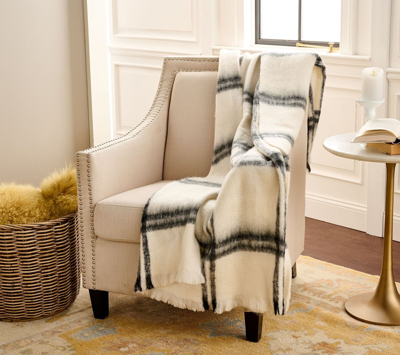 Faux Mohair Windowpane Plaid Throw by Lauren McBride in Ivory/Black ...