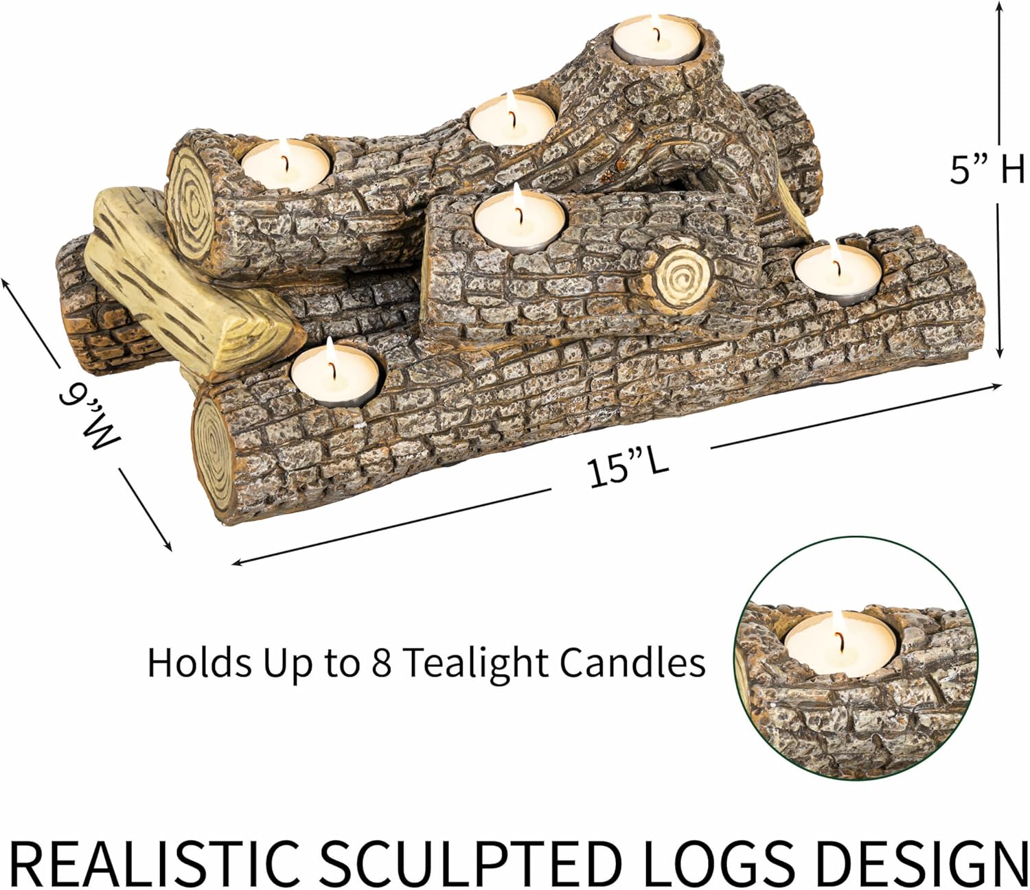 Faux Oak Wood Resin Logs Candle Holder for Fireplace | Ambiance Without ...