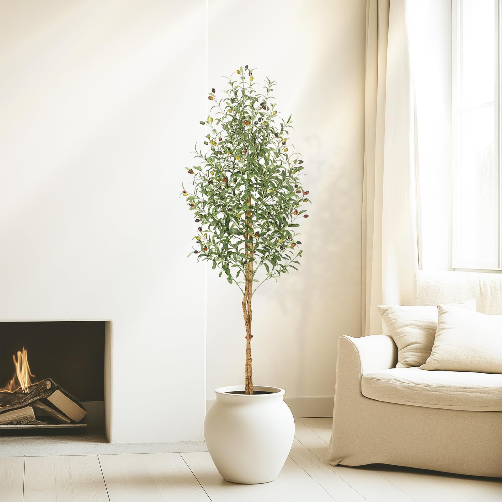 Faux Olive Tree 5/6/7ft, Artificial Olive Trees Indoor with Natural ...
