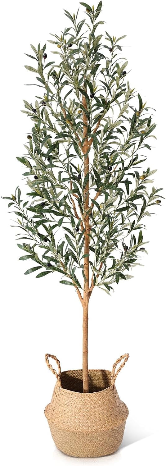 Faux Olive Tree 6FT – Tall Artificial Indoor with Real Wood Trunk ...