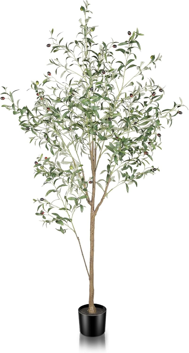 Faux Olive Tree 6ft - Artificial Olive Trees Indoor with Natural Wood ...