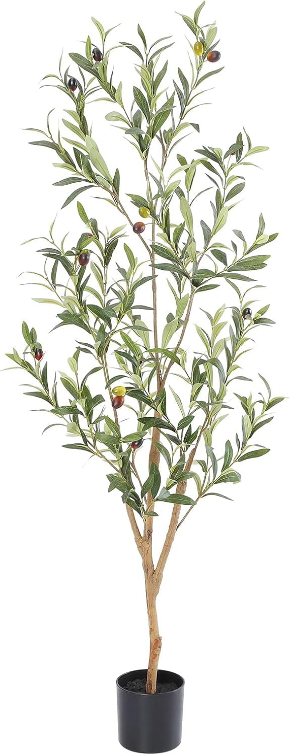 Faux Olive Tree 7ft，Olive Trees Artificial Indoor with Natural Wood ...