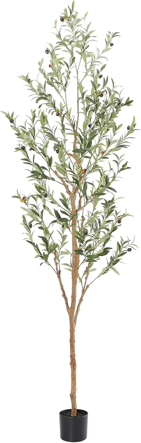 Faux Olive Tree 7ft，Olive Trees Artificial Indoor with Natural Wood ...