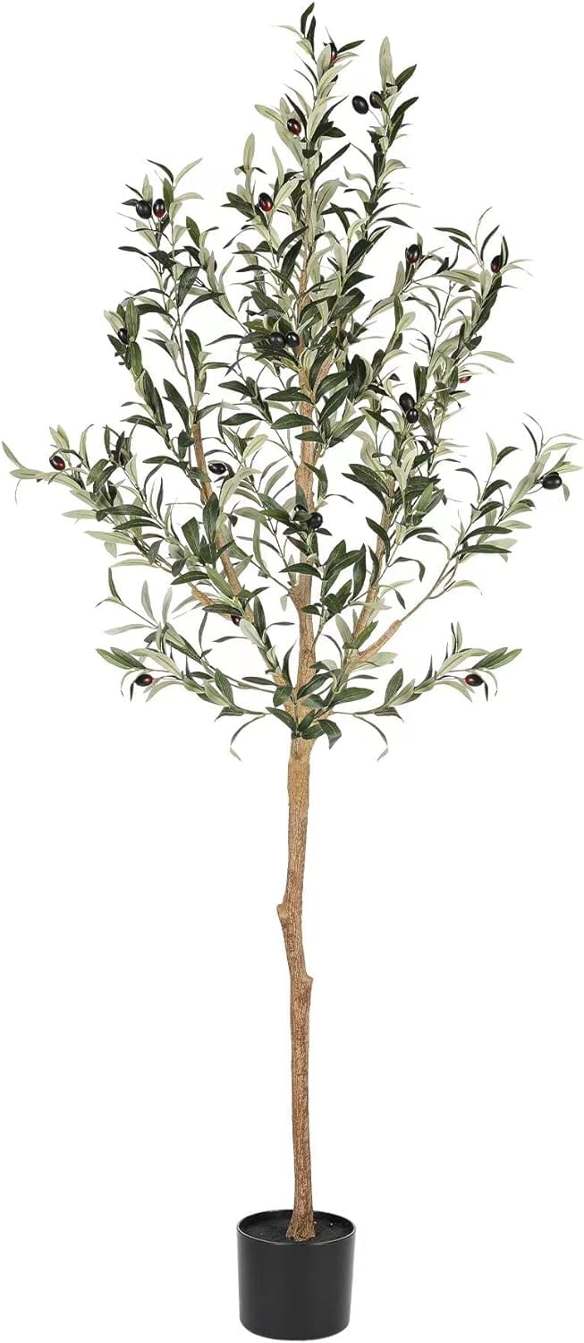 Faux Olive Tree 7ft - Realistic Tall Silk Olive Trees Artificial Indoor ...