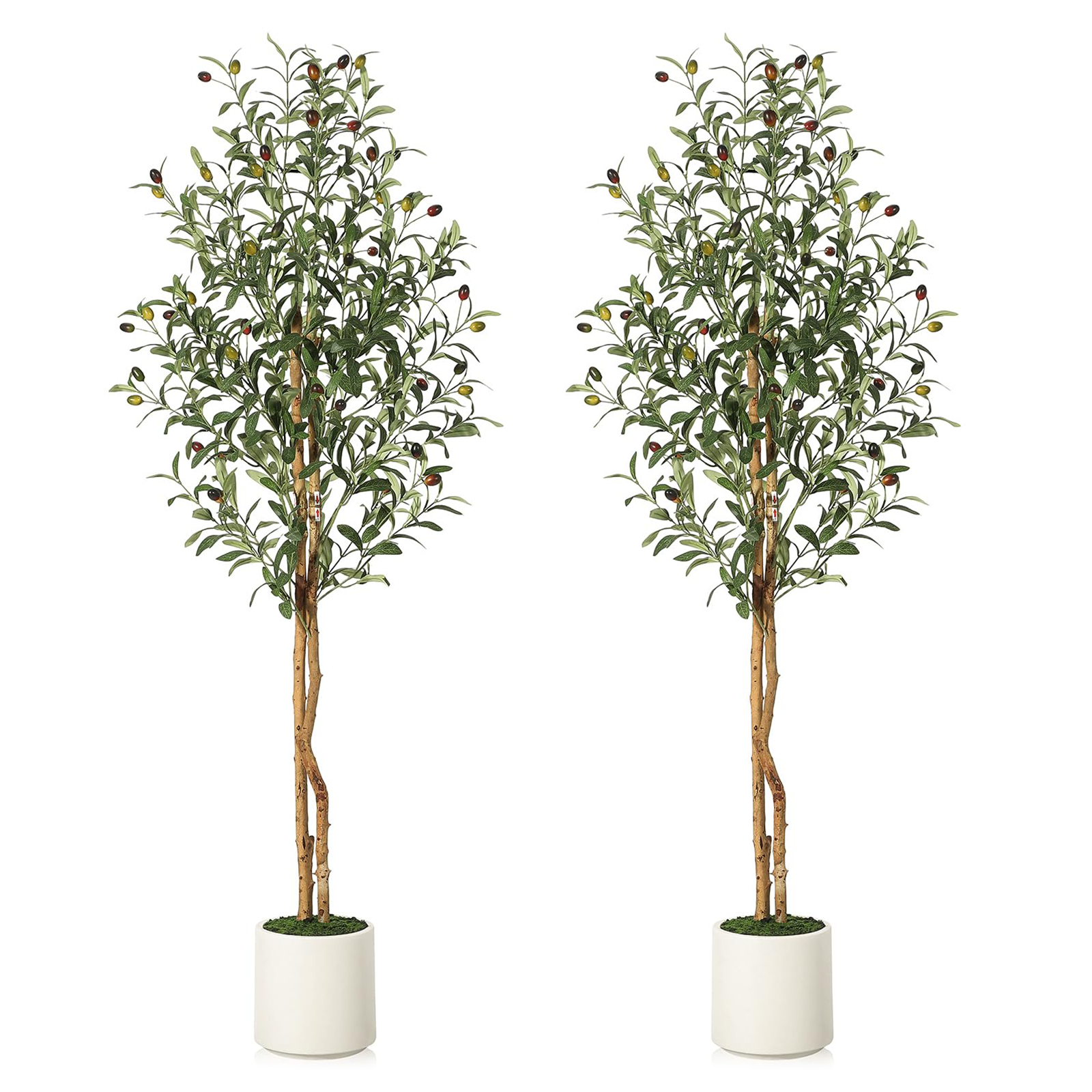 Faux Olive Tree 7ft,Tall Artificial Tree Indoor with 2 Natural Wood ...