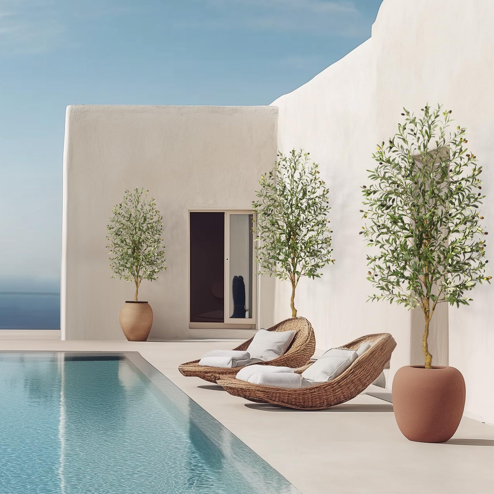 Faux Olive Tree Artificial Indoor, 7ft Tall Fake Olive Tree with Moss ...