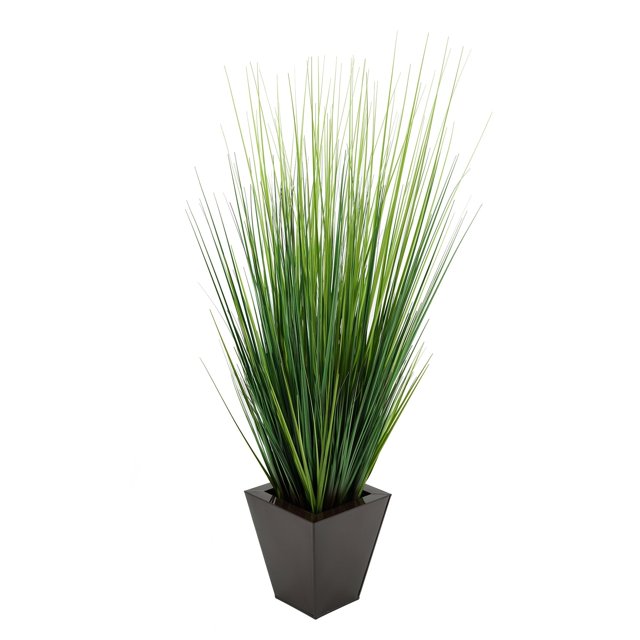 Faux PVC Grass in Square Zinc Planter Gloss Brown - Walmart Business ...