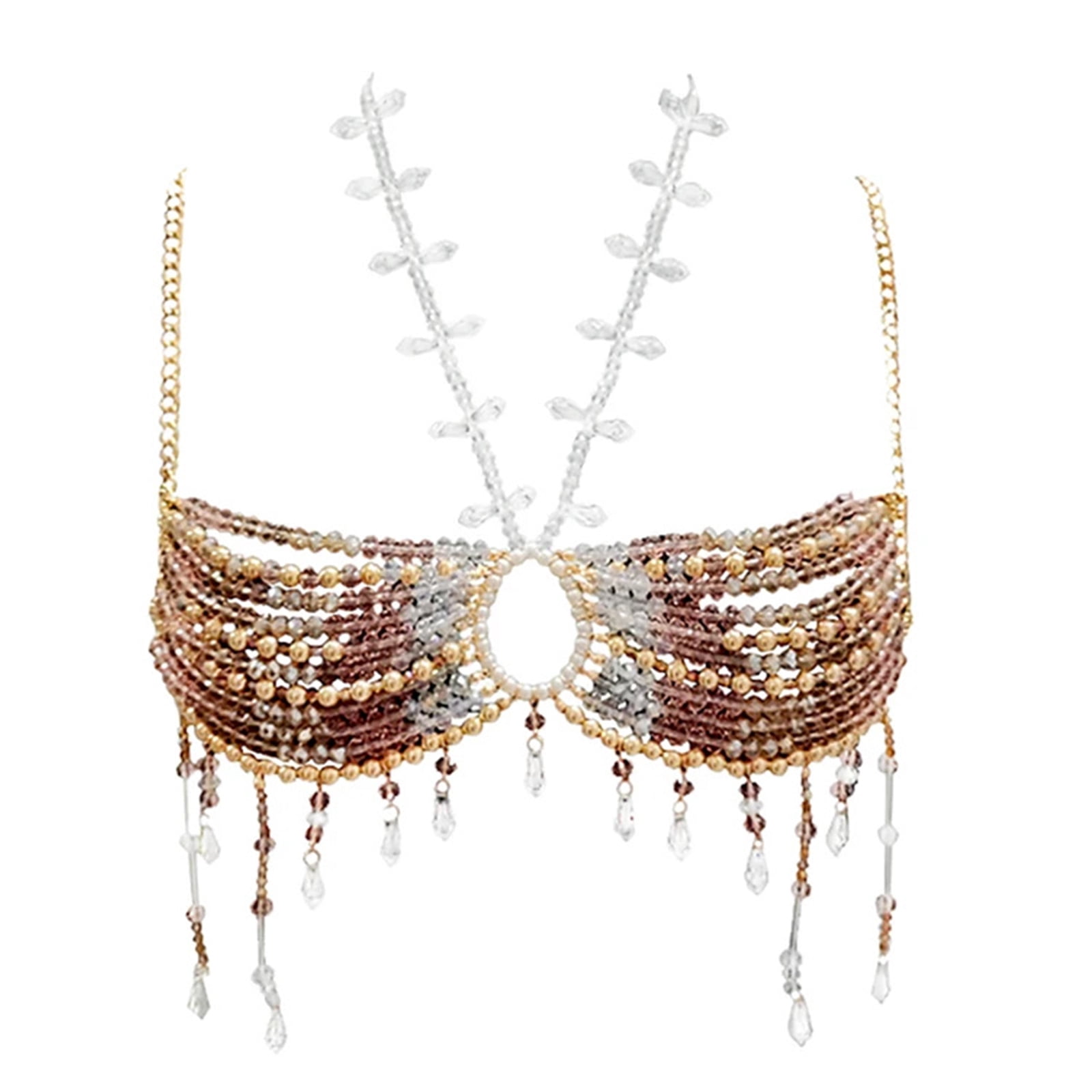 Faux Pearls Beads Harness Bra Chest Chain for Women’s Party Beach Club ...