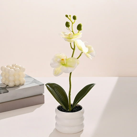 Faux Phalaenopsis Orchid Artificial Potted Plant, Realistic Silk Flower ...